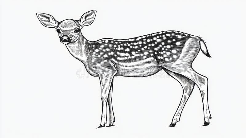 A Simple Drawing of Small Deer in Black Ink, Set Against a White ...