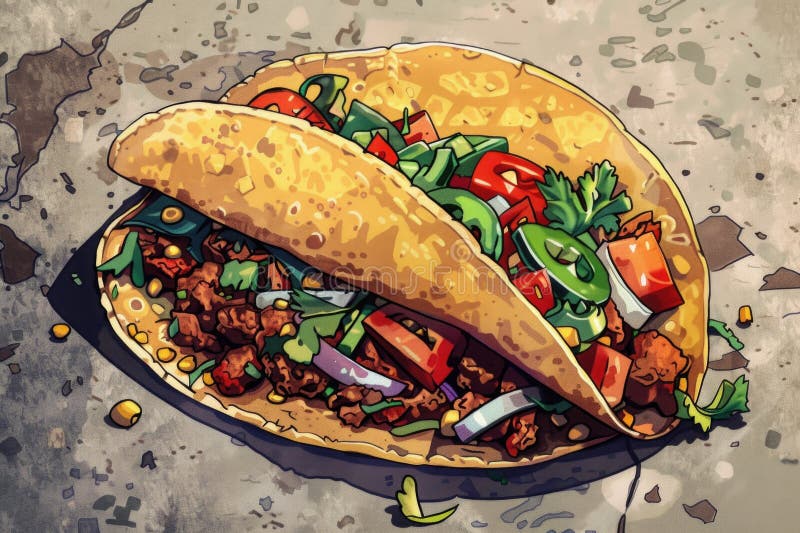 Simple Drawing of a Taco on a Plate, Suitable for Food-related Projects ...