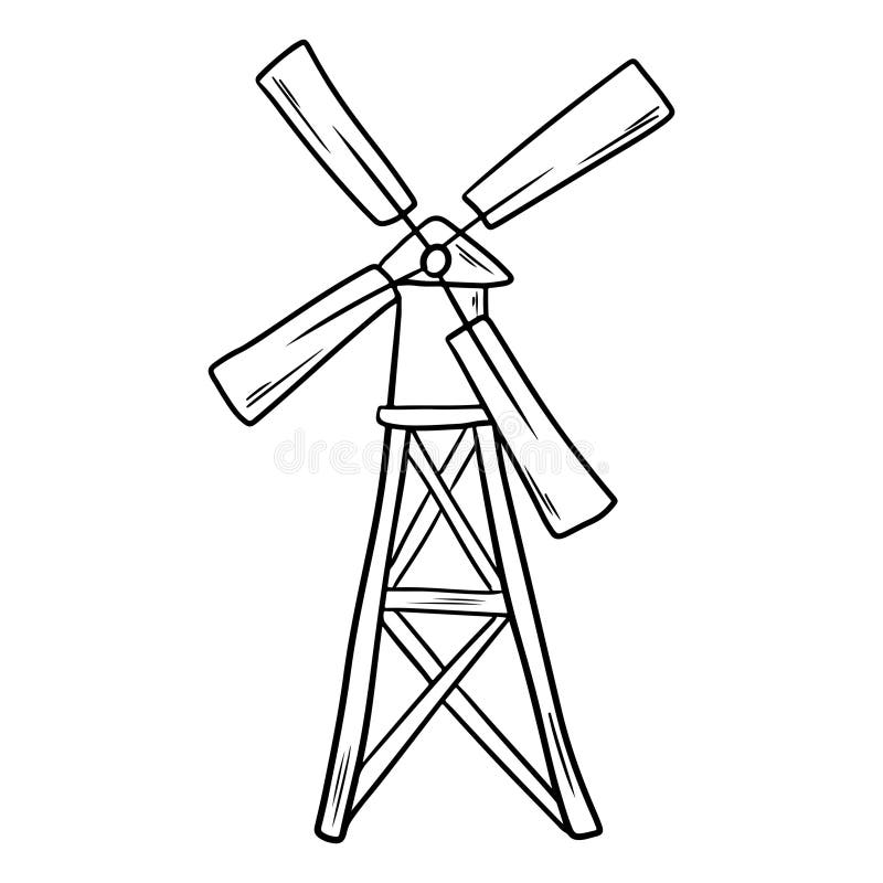 A Simple Drawing of a Traditional Windmill with a Four-blade Design ...