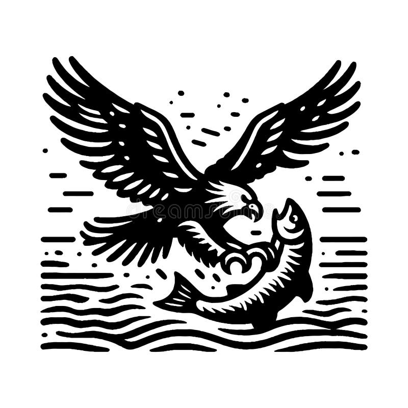 Simple Eagle Catching Fish River Vintage Retro Logo Design. Stock ...