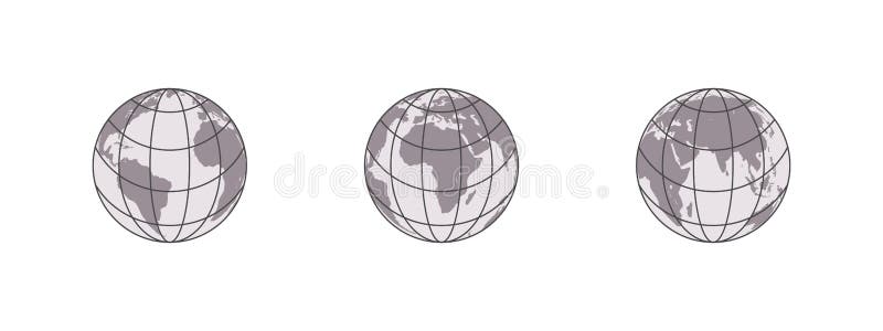 Simple Earth Globes. World Map in Globe Shape. Earth Globe Icon Set ...