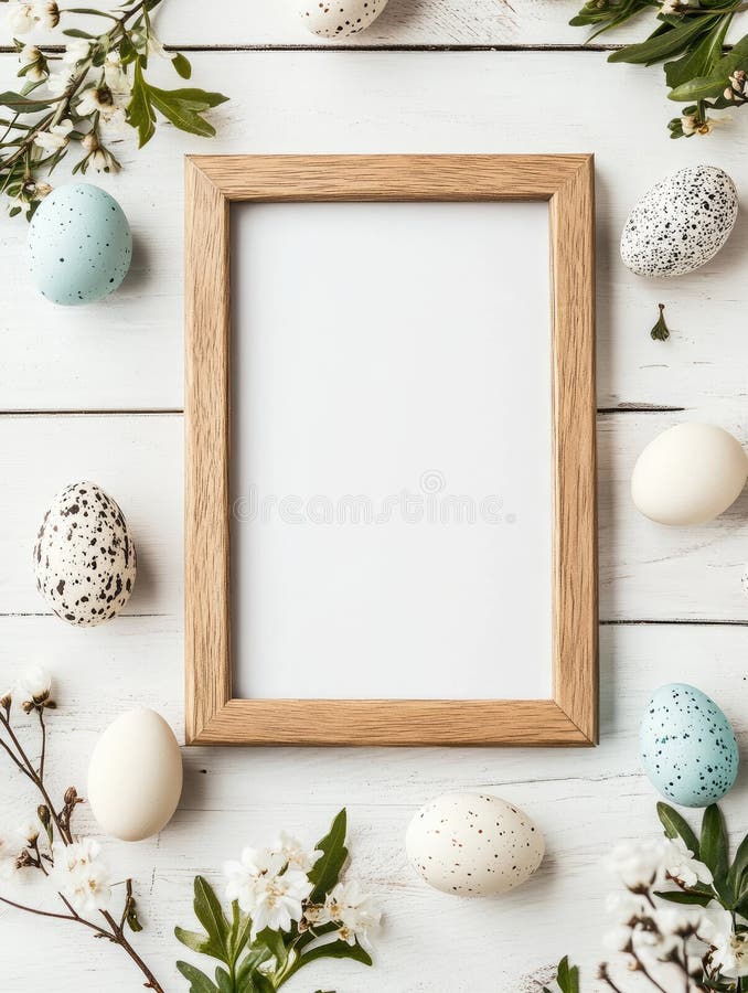 Simple Easter Poster Mock Up with Natural Wooden Frame and Decorative ...