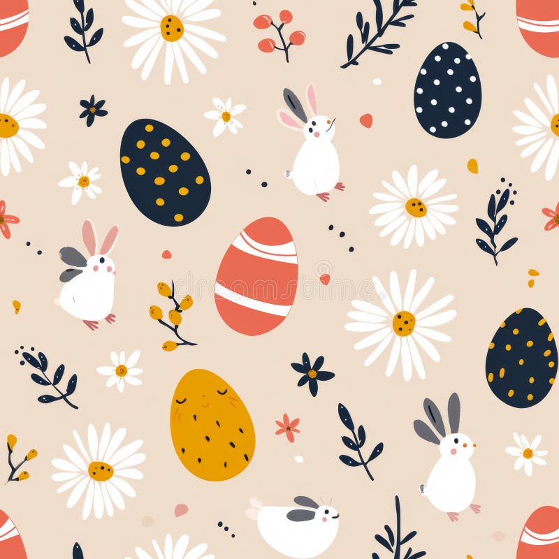 Simple Easter Repeat Pattern, with Rabbits, Daisies, Chicks and Eggs ...