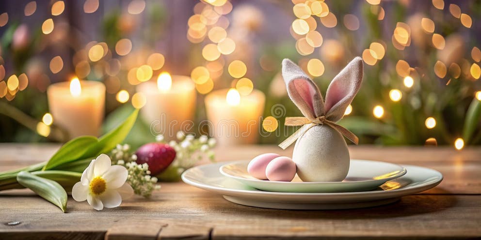 Simple Easter Table Setting Elegant Bunny Ear Egg Decorated with a ...