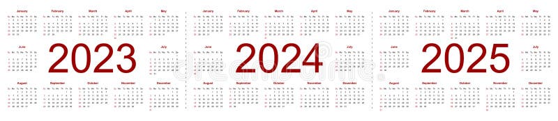 Simple Editable Vector Calendars for Year 2023 2024 2025. Week Starts ...