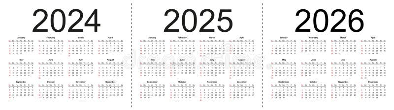 Simple Editable Vector Calendars for Year 2023, 2024. Week Starts from ...