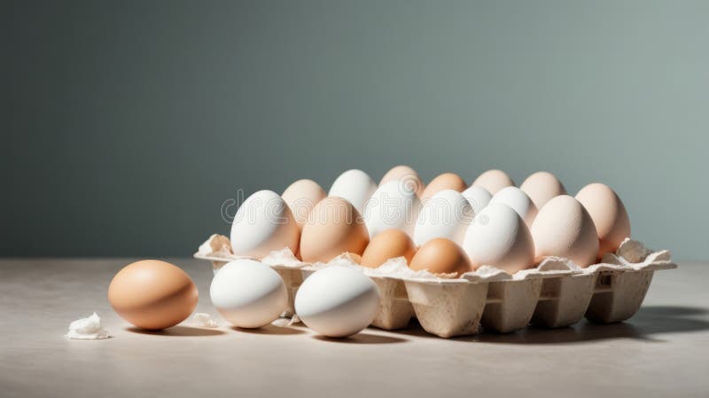 A Simple Egg Carton Containing a Few White Eggs, Slightly Tilted To ...