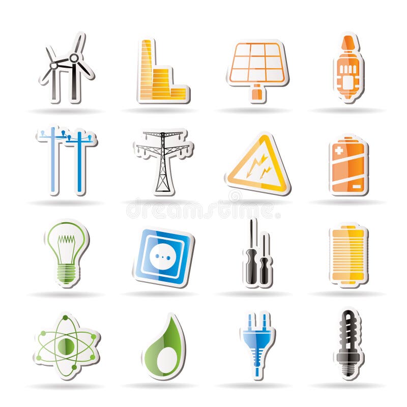 Simple Electricity, Power and Energy Icons Stock Vector - Illustration ...