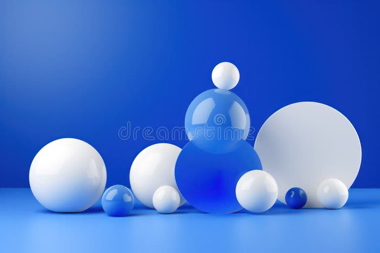 Simple Elegance: Abstract 3D Spheres on Blue Background - Minimalist ...