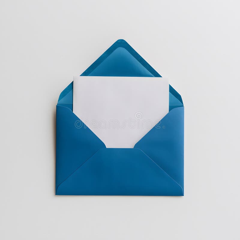 Simple Elegance: Open Blue Envelope with White Letter Against Plain ...