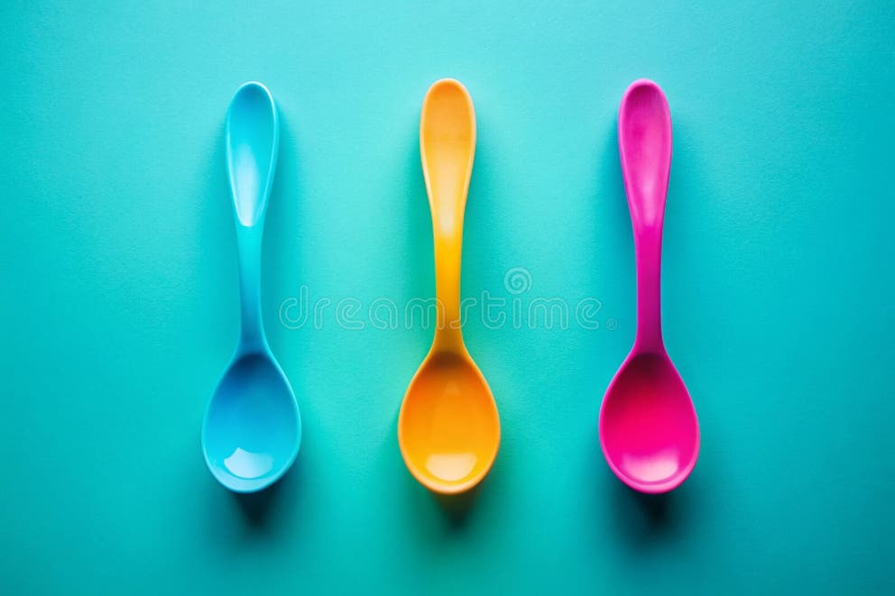 Simple Elegance Three Parallel Spoons Against a Light Blue Background a ...