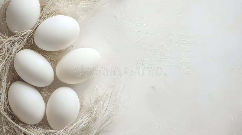Five Plain White Eggs on Textured White Background Stock Illustration ...