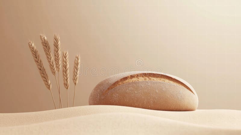 Minimalist Bread Loaf with Wheat Grains Placed on a Soft Surface ...