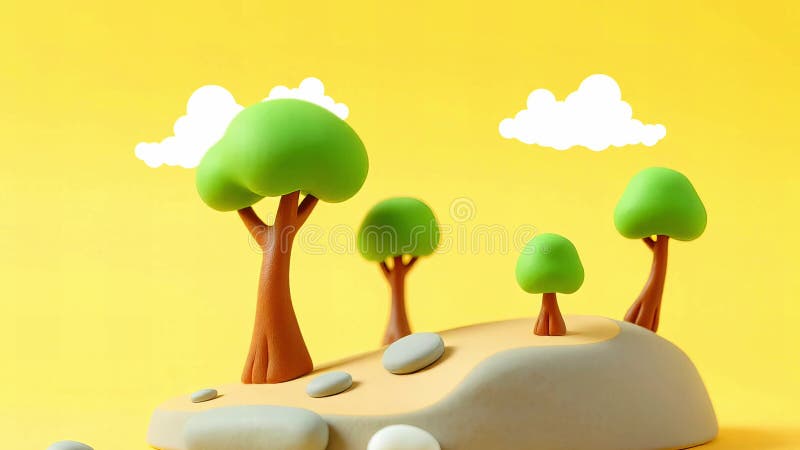Minimalist Island with Trees: Cartoon Scene in Yellow Stock Footage ...