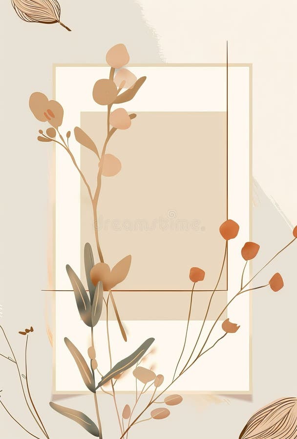 Minimalist Blank Page with an Empty Photo Frame and Abstract Floral ...