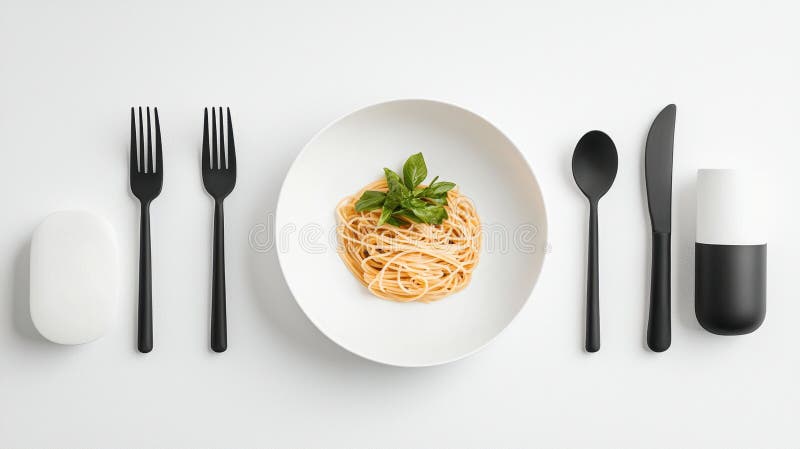Minimalist Pasta Setting stock illustration. Illustration of meal ...