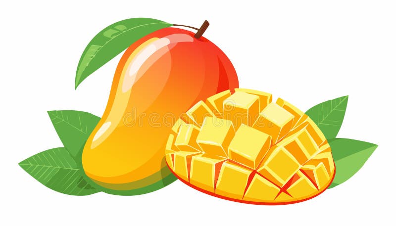 Simple and Elegant Flat-style Mango Artwork Featuring Sliced Cubes and ...