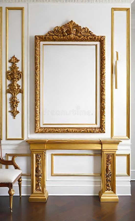 Simple Elegant Hallway with Two Tall Rectangular Golden Decorative ...