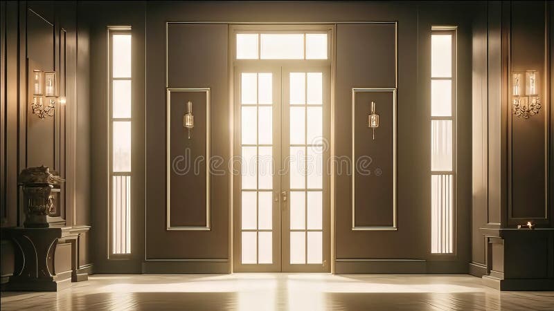 Simple Elegant Hallway with Two Tall Rectangular Golden Decorative ...