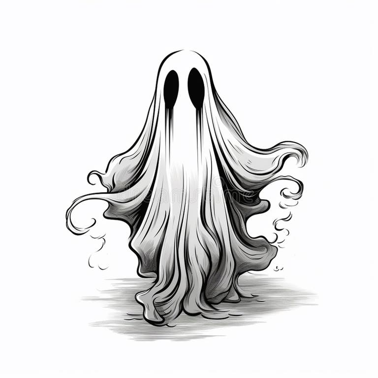 Simple and Elegant Hand-Drawn Halloween Ghost Stock Illustration ...