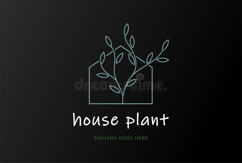 Simple Elegant House with Plant Leaf Line Style Logo Design Stock ...