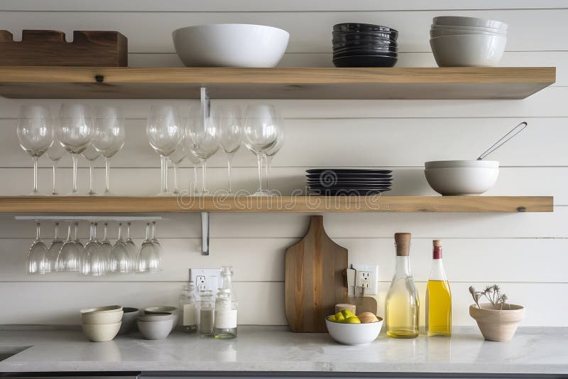 Modern and Minimalistic Kitchen Display of Dishware and Glassware - AI ...