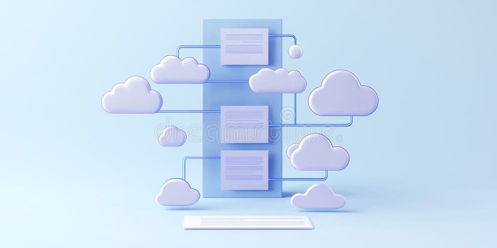 Simple, Elegant Line-art Flowchart Demonstrating Cloud-based Document ...