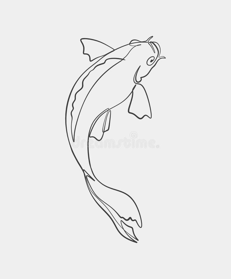 Minimalist Line Drawing of a Koi Fish Stock Illustration - Illustration ...