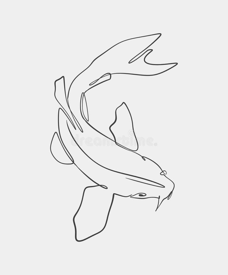 Minimalist Line Drawing of a Koi Fish Stock Illustration - Illustration ...