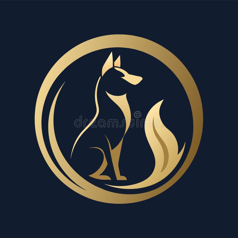 A Simple and Elegant Logo Featuring a Minimalist Dog Silhouette in Gold ...