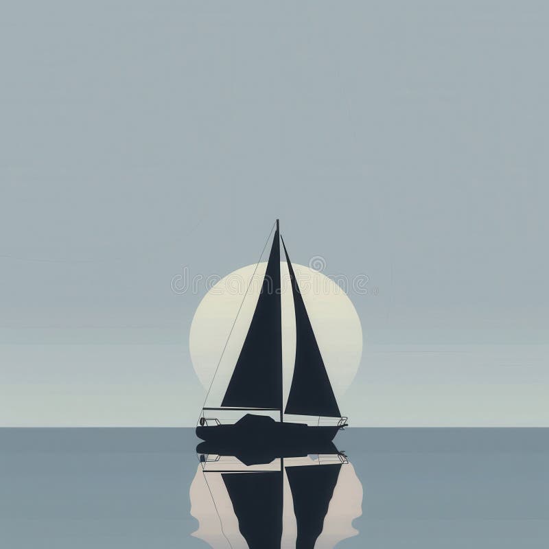 A Simple and Elegant Silhouette of a Sailboat on the Ocean, Set Against ... A Simple and Elegant Silhouette of a Sailboat on the Ocean, Set Against ...