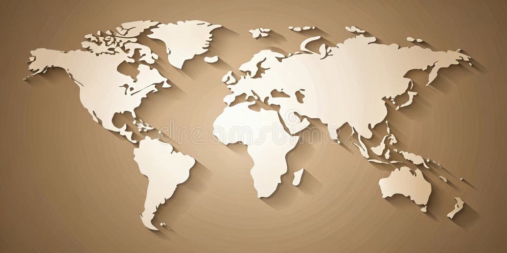 A Simple Elegant World Map with Subtle Shadows and a Neutral Background ...