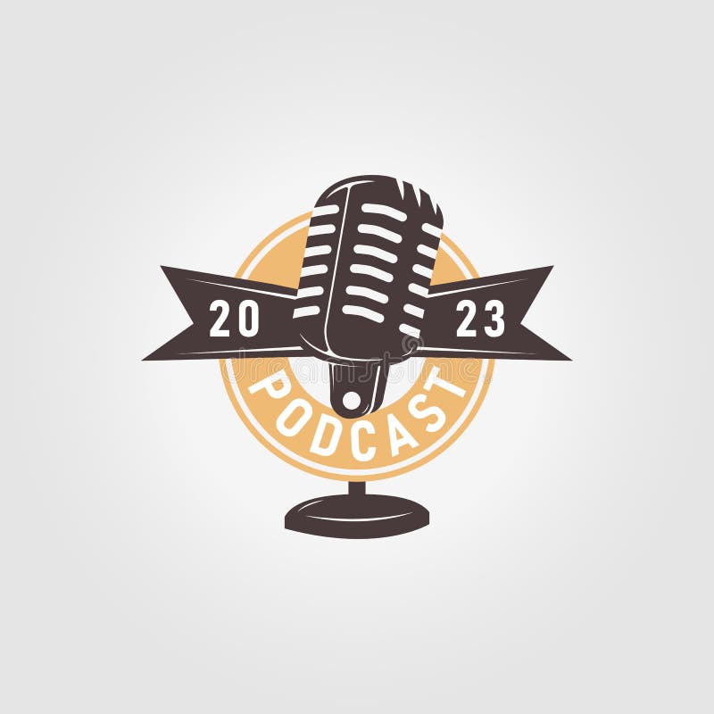 Simple Emblem Badge Mic Podcast Logo Icon Design Illustration Vector ...