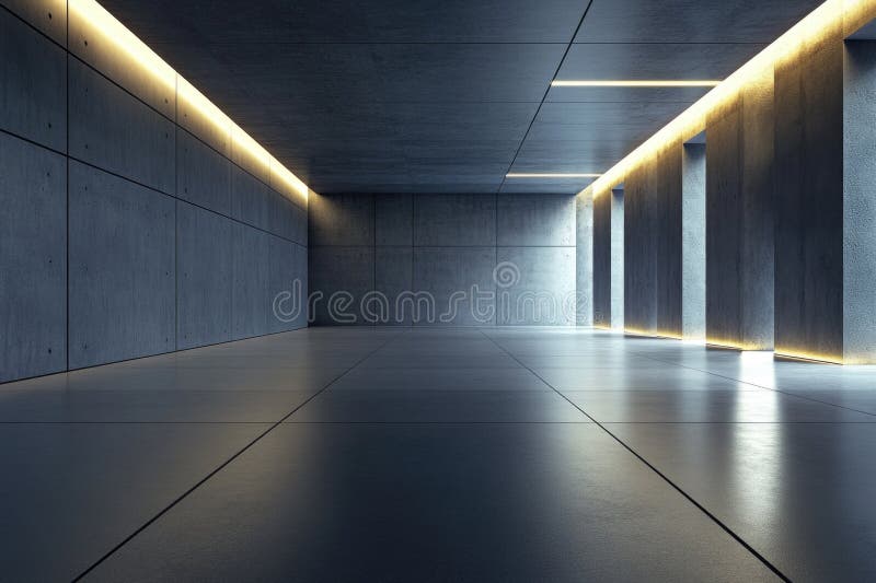 A Simple, Empty Room with Concrete Walls and a Few Lights Stock Image ...