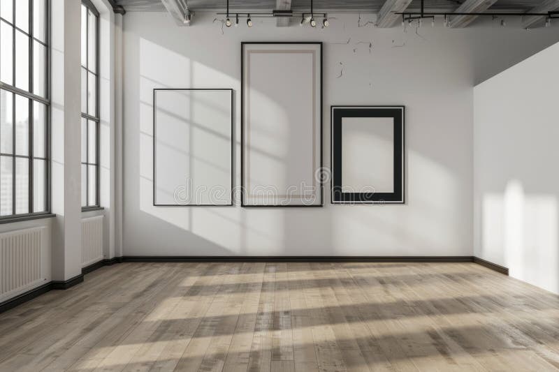 A Simple, Empty Room with Two Picture Frames on the Wall Stock Image ...