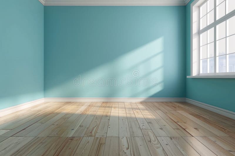 Simple Empty Room with Wooden Floor and Blue Walls. Suitable for ...