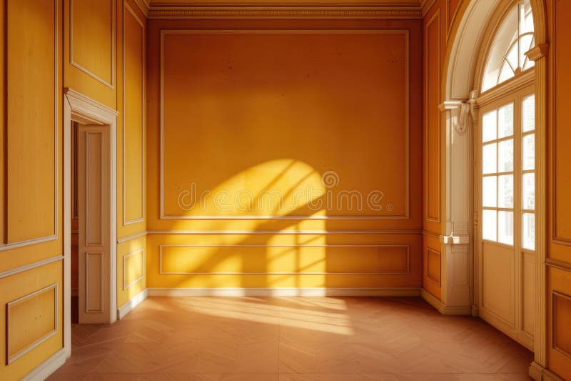A Simple, Empty Room with Yellow Walls and White Trim. Perfect for ...