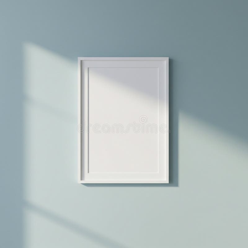A Simple, Empty White Picture Frame is Mounted on a Smooth Blue Wall ...