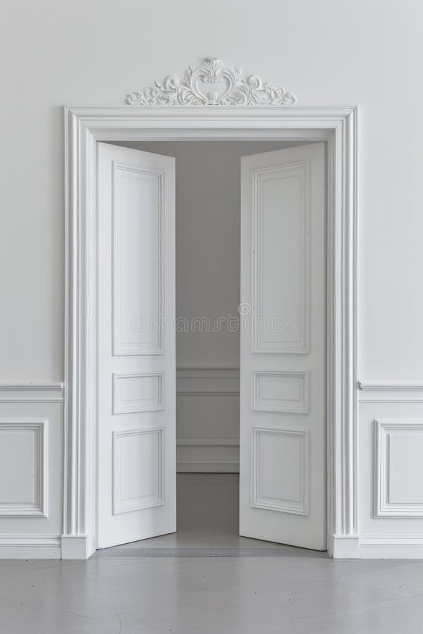 A Simple, Empty White Room with One Open Door Stock Image - Image of ...