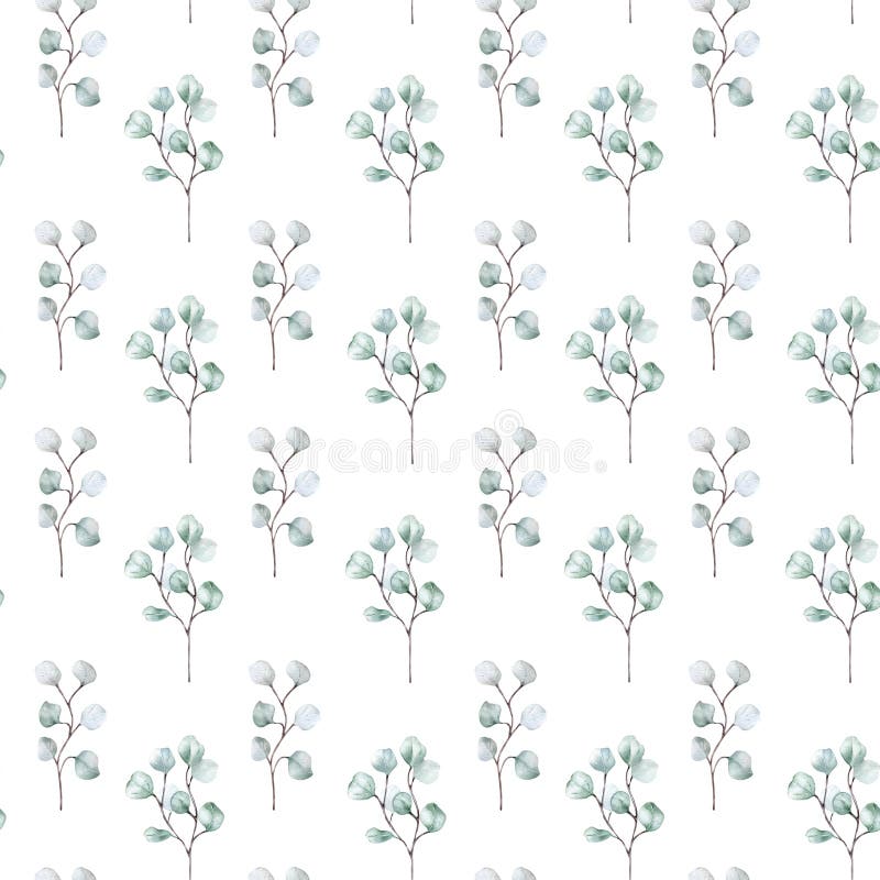 Simple Eucalyptus Leaf Vertical Seamless Pattern Isolated. Nordic Style ...