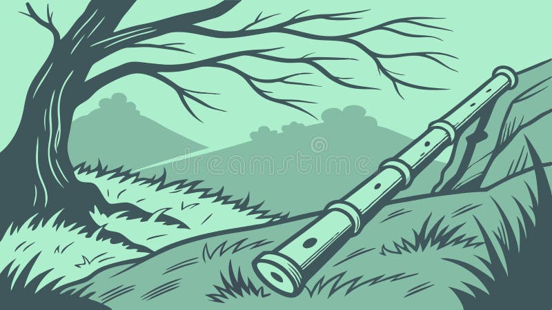 Wooden Flute Resting on Tree Root in Forest Vector, Vector Design ...