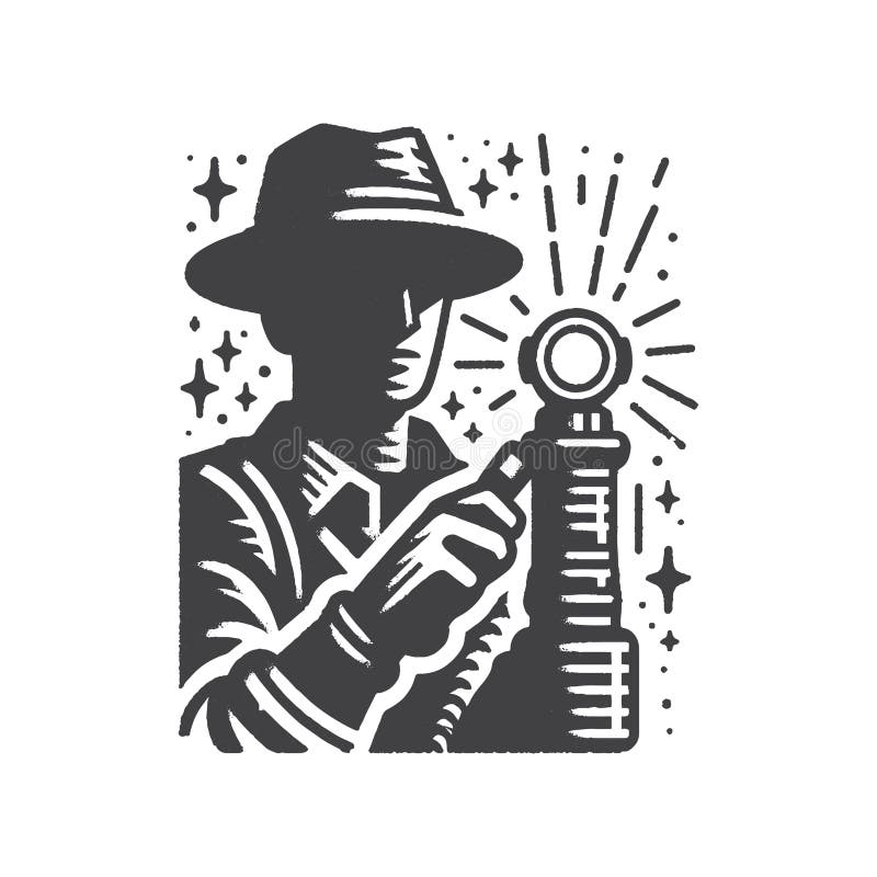 Explorer Holding Flashlight in Vintage Retro Vector Illustration. Stock ...