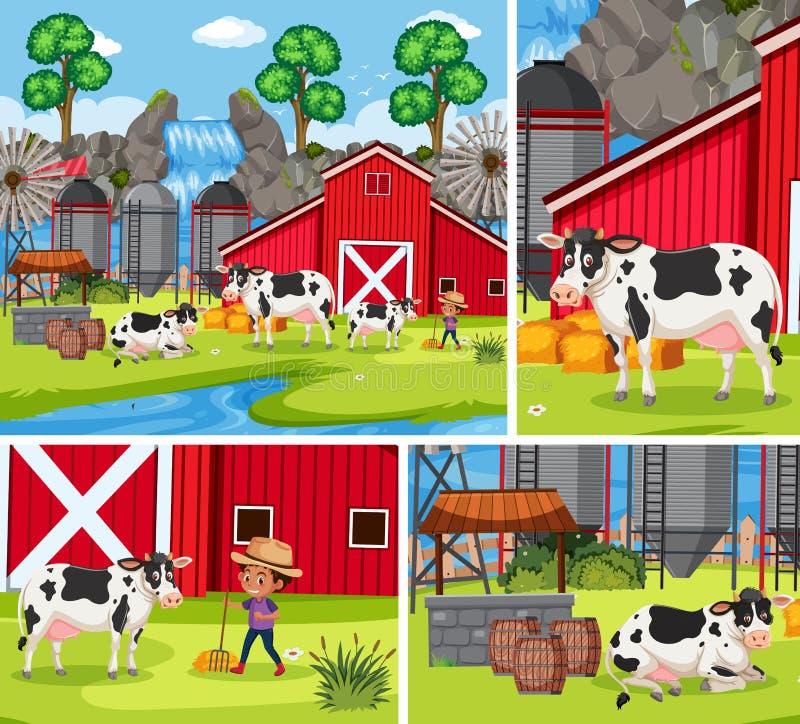 Simple farm background set stock illustration. Illustration of ...