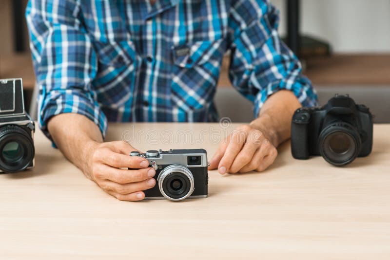 Simple Film Camera Presentation on Table Stock Photo - Image of idea ...