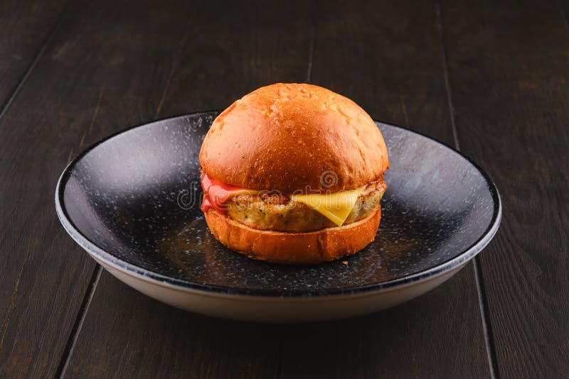 Simple Fish Burger on Wooden Board Stock Image - Image of seafood ...