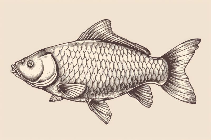 Simple Fish Drawing on Beige Background, Suitable for Various Projects ...