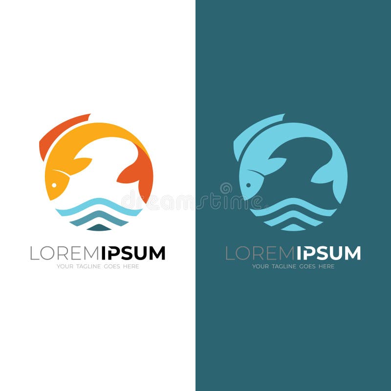 Simple Fish Logo with Sea Design Combination, Circle Style Icons Stock ...
