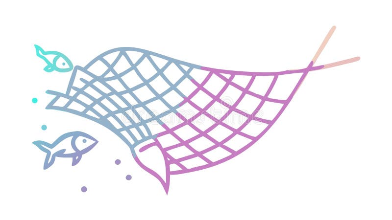 Simple Fishing Net with Two Caught Fish, Symbolizing Capture, Vector ...