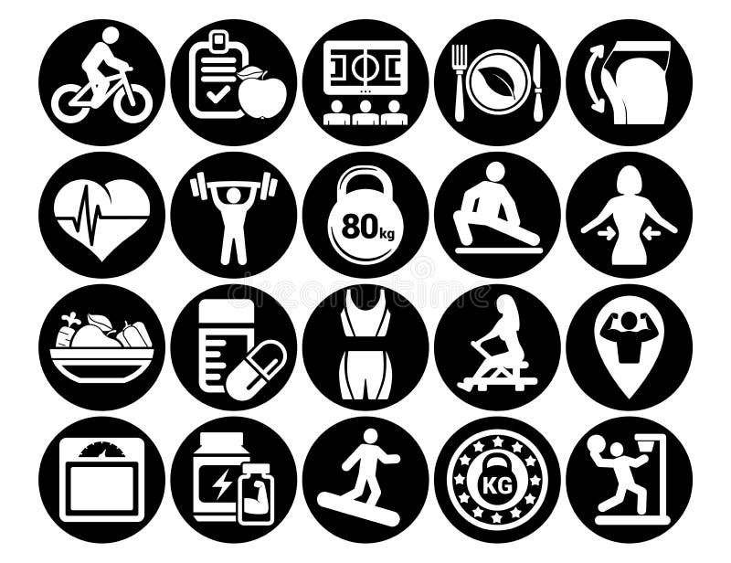 Simple Fitness Icons Set. Basic Elements Stock Vector - Illustration of ...
