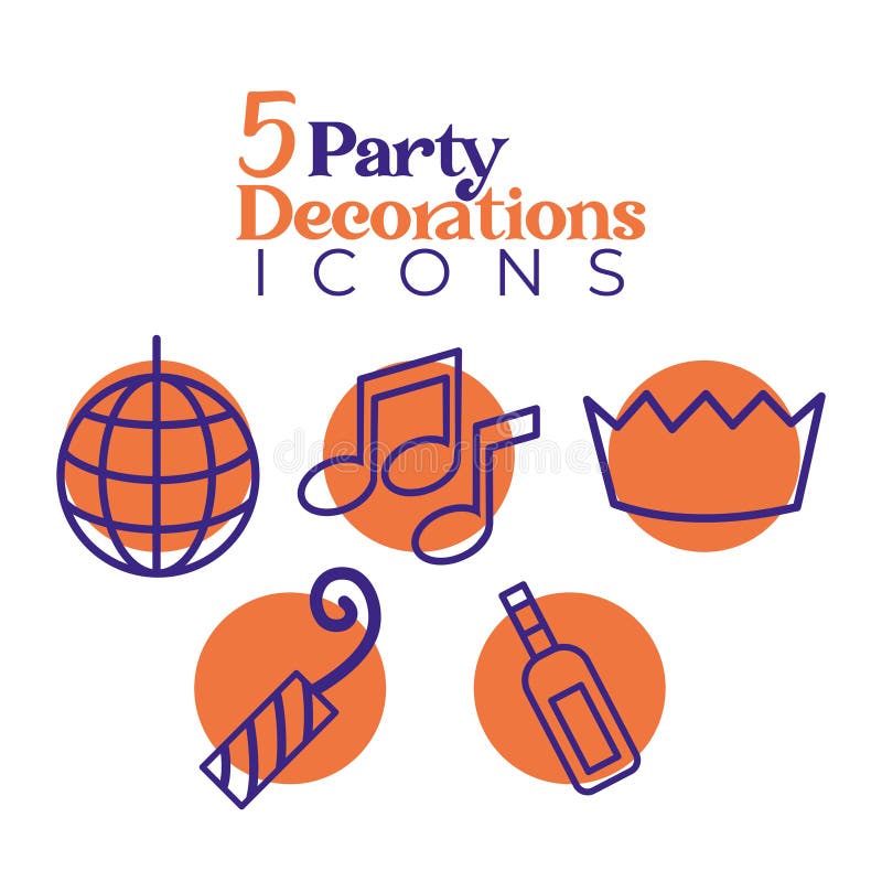 Simple Five Icon Party Set. Vector Stock Vector - Illustration of ...